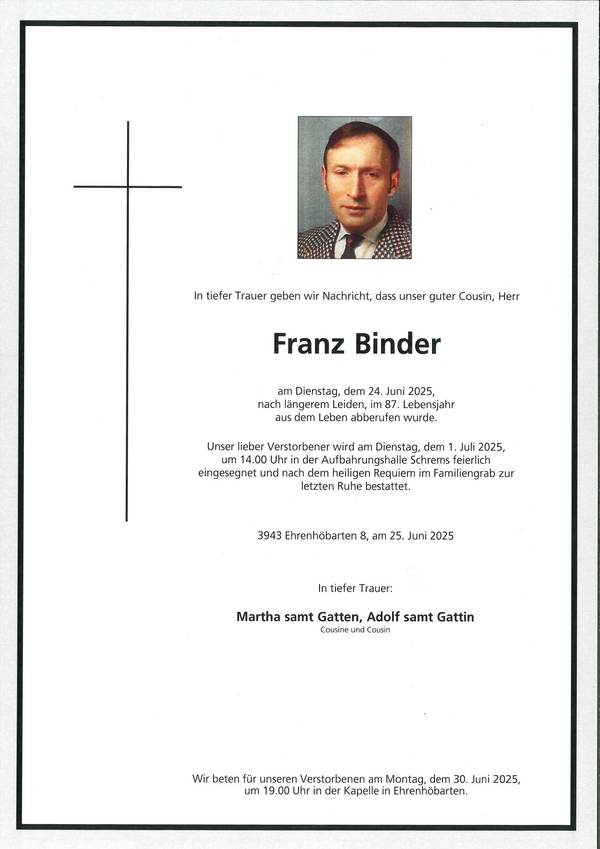 Stadtgemeinde Schrems - Sterbefälle