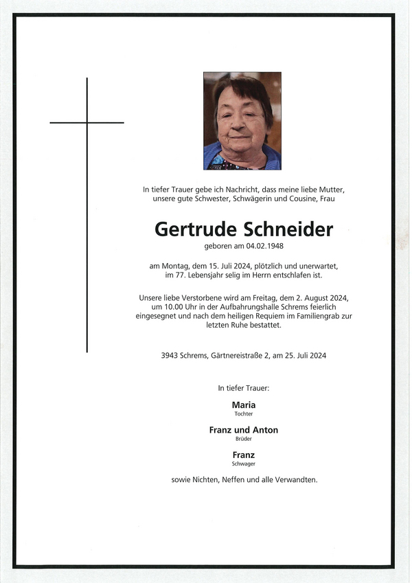 Stadtgemeinde Schrems - Sterbefälle