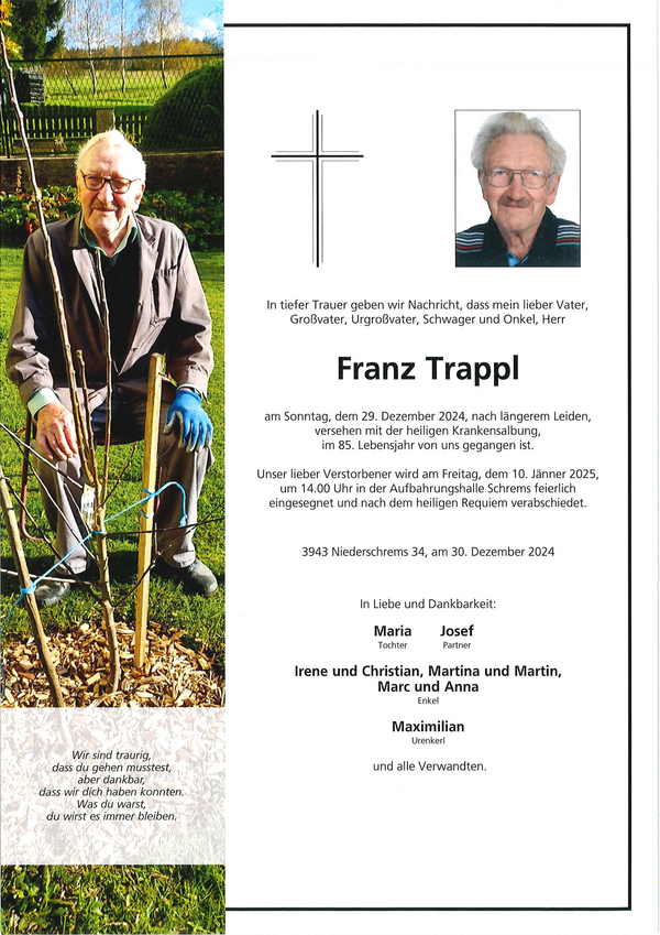 Stadtgemeinde Schrems - Sterbefälle